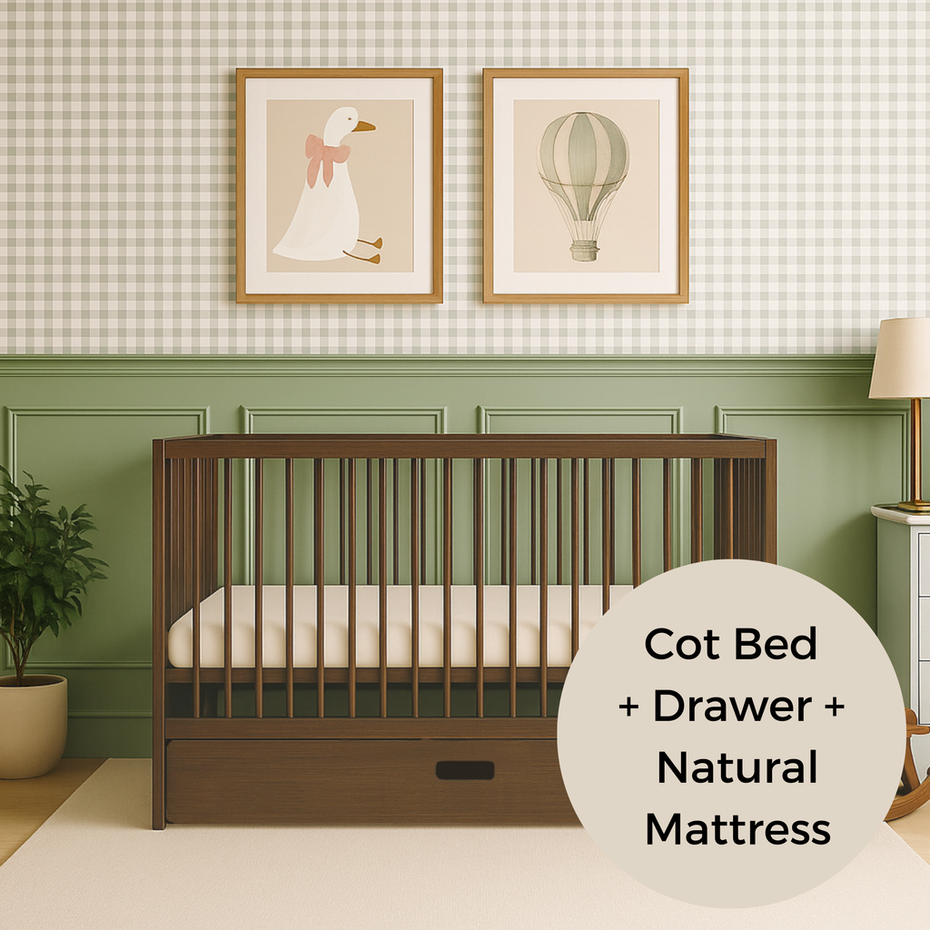 Midi Cot Bed With Drawer & Natural Mattress - Walnut (140x70) – Mokee
